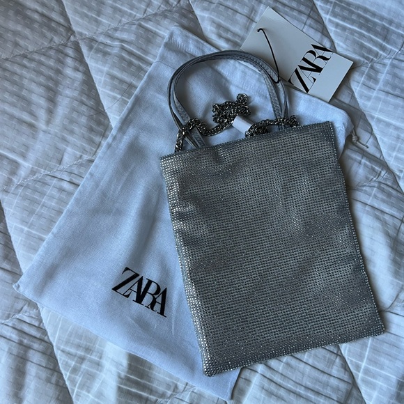 Zara | Bags | Nwt Zara Rhinestone Mini Tote Bag Crossbody | Poshmark